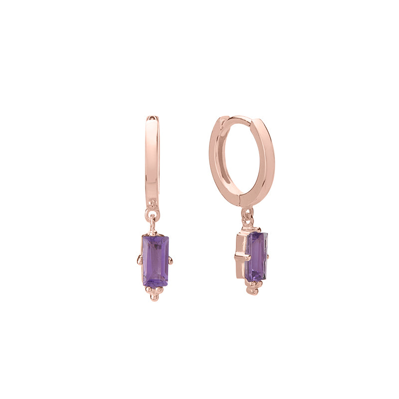 AMETHYST BAGUETTE DROP HUGGIES – SILVERSHOP
